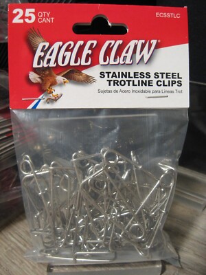 25 Eagle Claw Trotline Trot Line Clips - 2" SS Minnow Crab Trap Clips ...