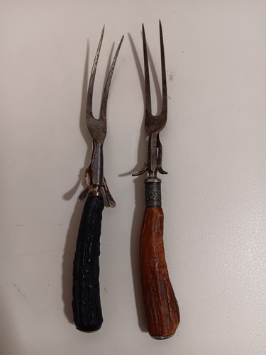 2-Vintage Stag Horn Handle Meat Forks | eBay