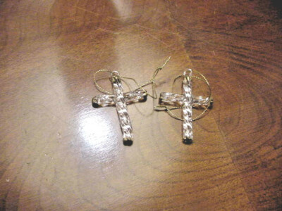 2-PLASTIC CROSSES HANGING ORNAMENTS 2 INCH IN SIZE CLEAR WITH GOLD TRIM ...