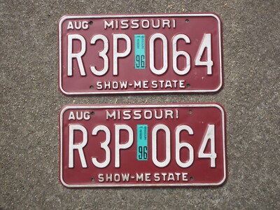 1996 Missouri Red White License Plate Pair R3P 064 MO Chevy Ford ...