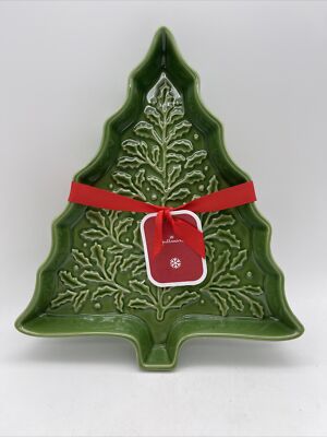 Hallmark Christmas Tree Serving Dish Plate Platter Green Nuts Candy ...