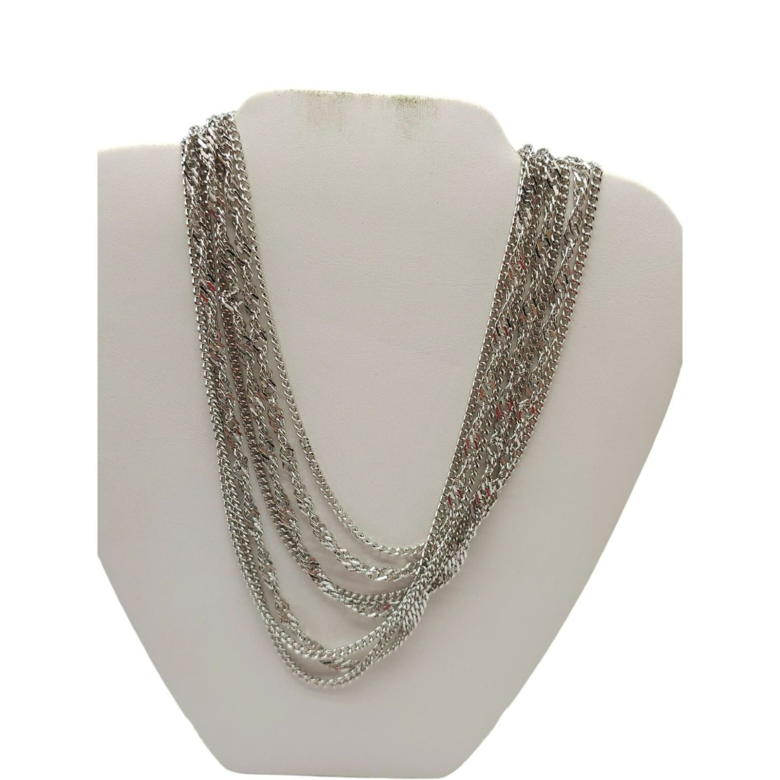 Trifari Multi Strand Chain Necklace Fold Over Closure… - Gem