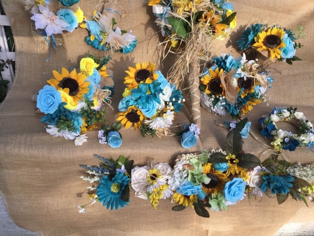 Teal Sunflower Wedding Bouquets