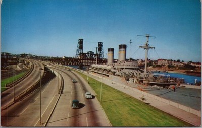 Portland Oregon Harbor Drive Vintage Postcard Naval Ship Steel Bridge ...