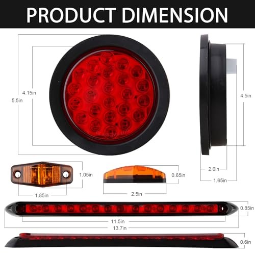 4" Inch Round Led Trailer Tail Lights Kit, 4" Round Led Stop Turn Tail ...