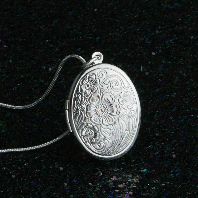 Women Necklace 925 Sterling Silver Round Open Locket Pendant Photo ...