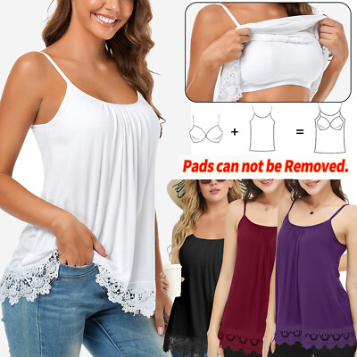 Womens Sleeveless Flowy Tank Tops Camisole with Built in Bra Loose Fit ...