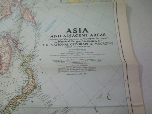 1951 National Geographic Map Asia And Adjacent Areas 29” x 37” S143 | eBay