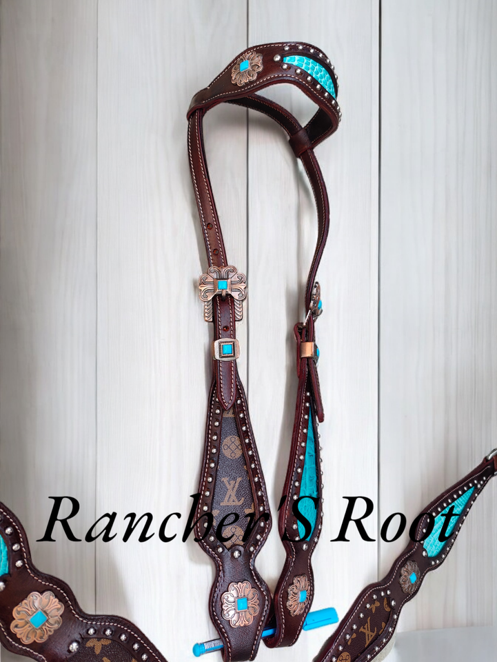 Western Horse Tack Set | Turquoise With Brown Tack set | eBay