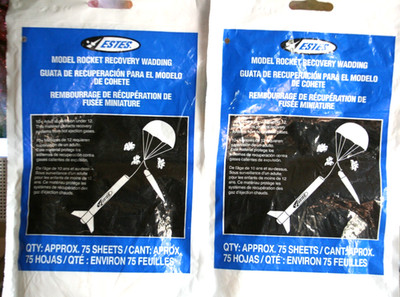 TWO packs Estes Model Rocket Recovery Wadding NEW - total of 150 sheets ...