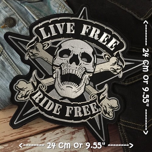 Live Free Ride Free Biker Motorcycle Iron on Embroidered Large Back ...
