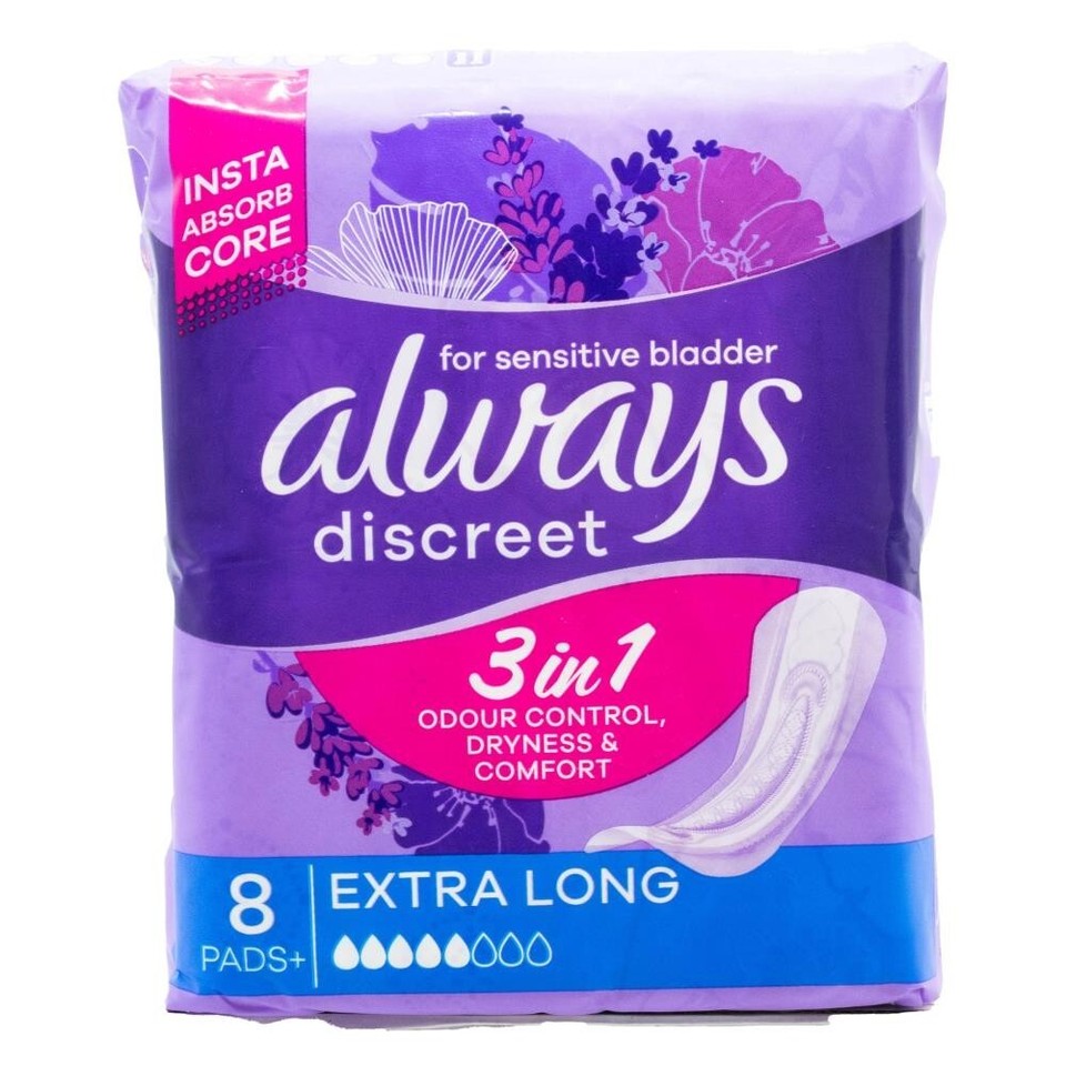 32 x ALWAYS DISCREET FOR SENSITIVE BLADDER PADS 3 IN 1 EXTRA LONG NEW ...