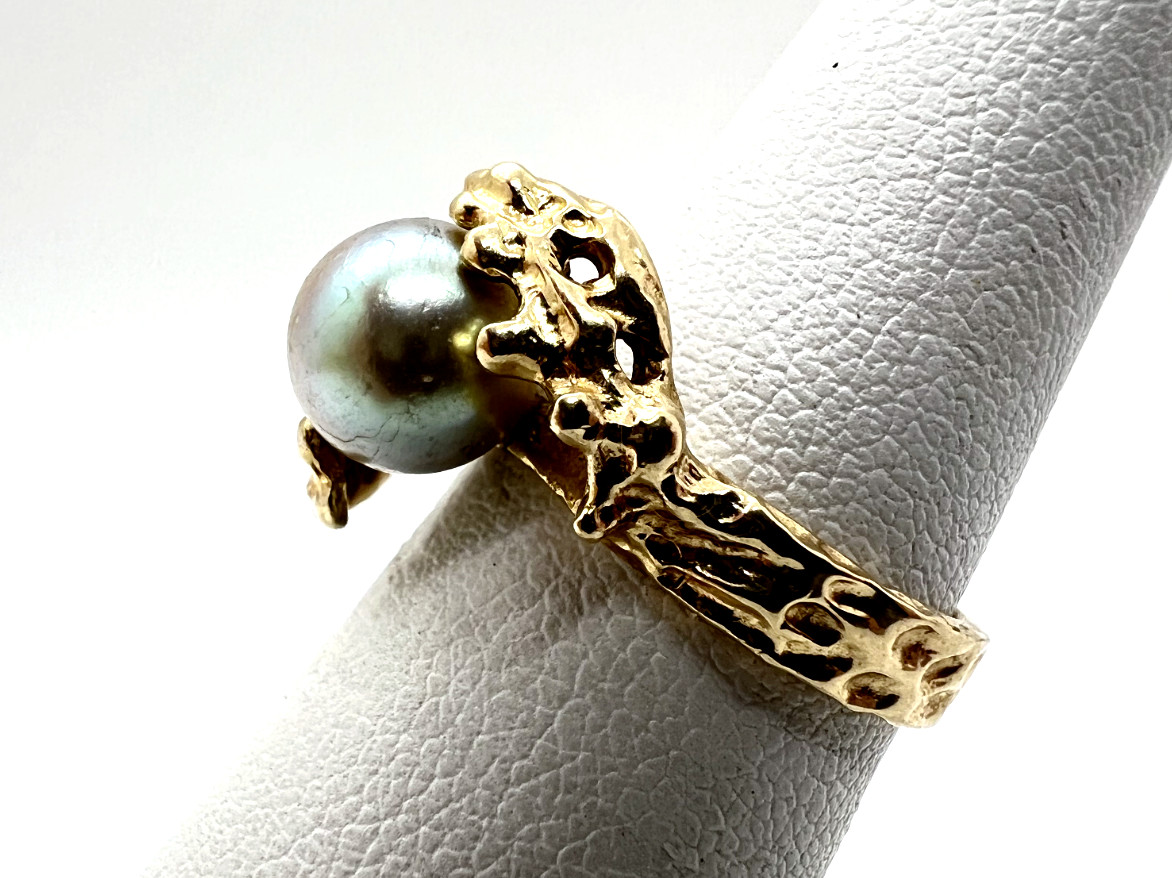 14K Solid Gold Custom Made Designer Ring 7mm Tahiti… - Gem