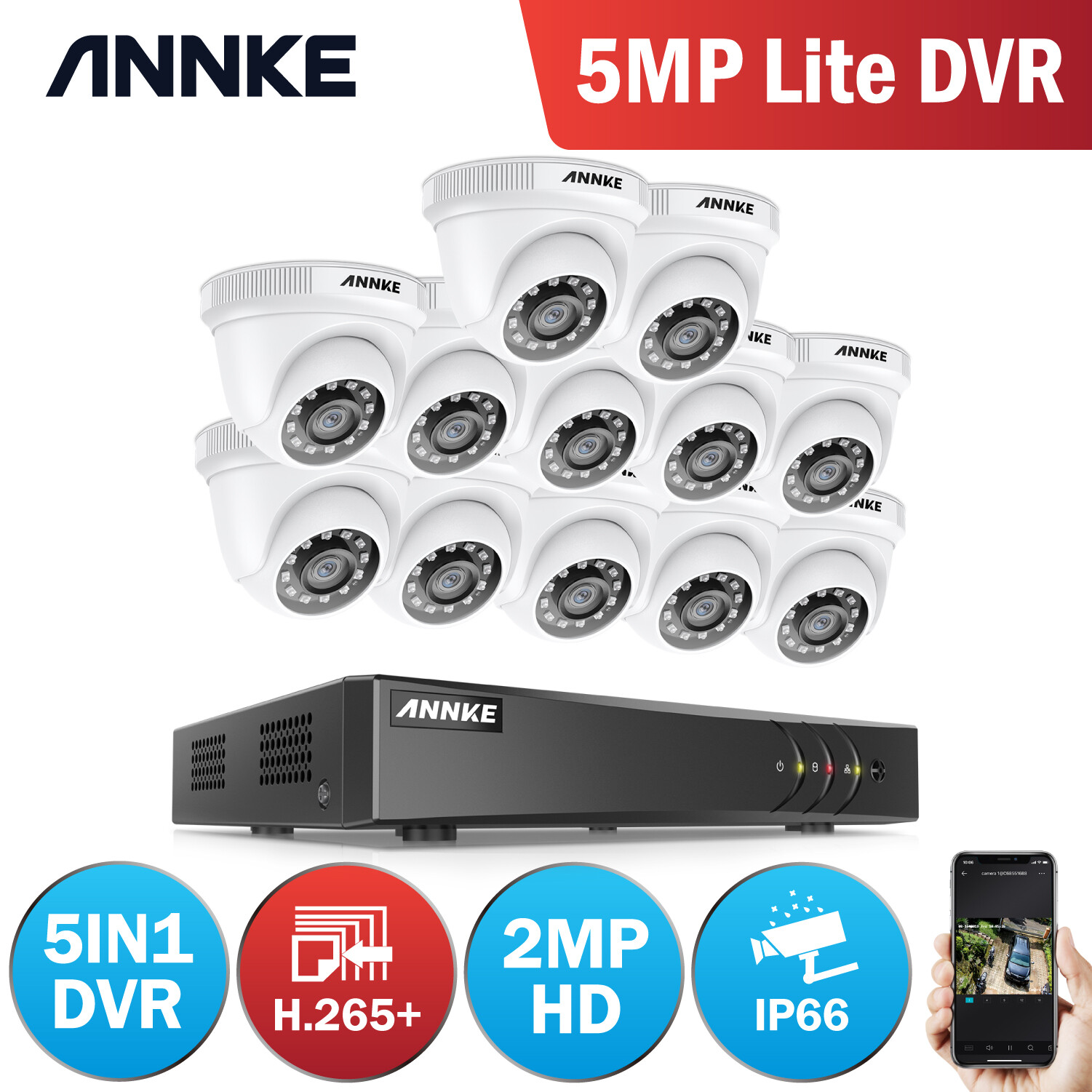 ANNKE CCTV System 5MP Lite 8 16CH DVR 2MP Dome Night Vision Home ...