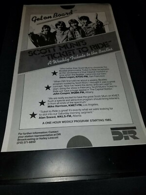 Scott Muni Beatles Ticket To Ride Rare Original Radio Promo Poster Ad ...