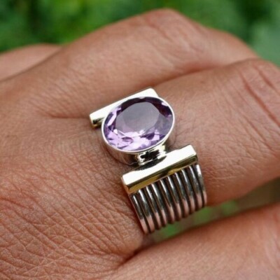 Anniversary Gift Amethyst Ring 925 Sterling Silver Handmade Statement ...