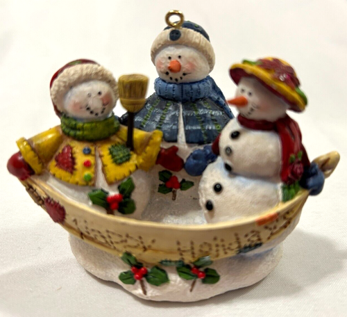 Multi 2.5X3.5" Snowman Trio Ornament Figurine with Happy Holidays Sign ...