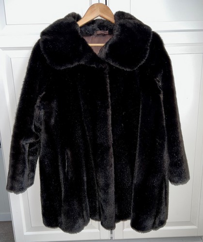 ASTRAKA VINTAGE FAUX FUR COAT CHOCOLATE BROWN SIZE 8 MADE IN ENGLAND V ...