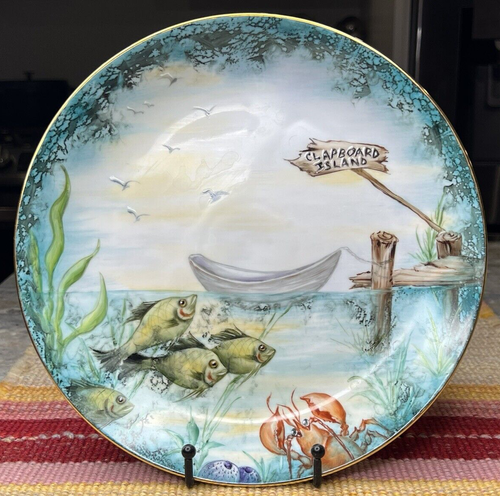 Hand Painted Porcelain 10.5" Large Plate Platter Clapboard Island Maine ...