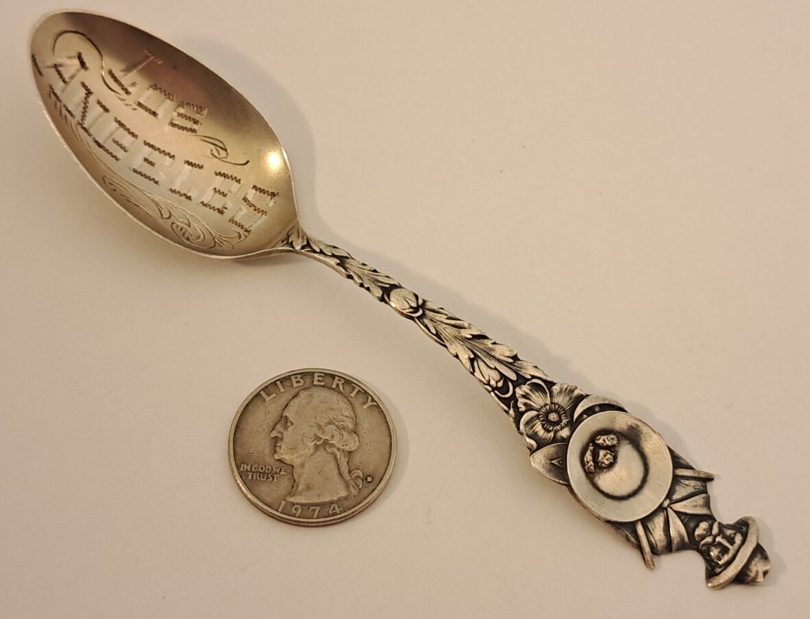 LOS ANGELES Antique Figural GOLD MINER MINING Sterling Silver Souvenir ...