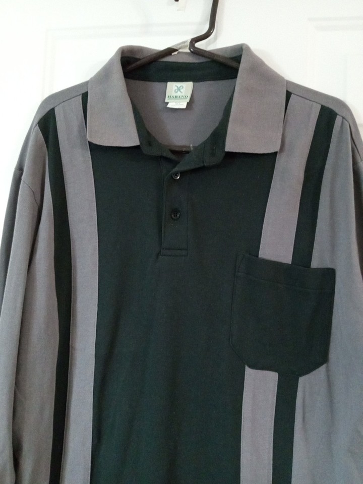 VTG Haband Men’s Polo Shirt Large Gray & Black Striped Colorblock ...