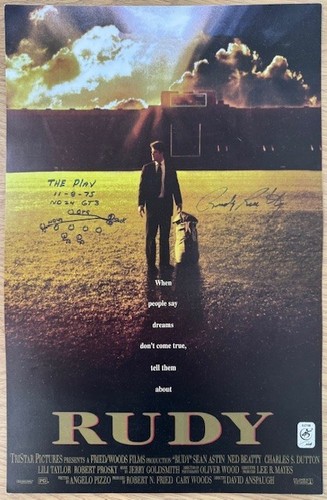 RUDY RUETTIGER SIGNED AUTO 11X17 RUDY MOVIE POSTER THE PLAY AUTOGRAPHED ...