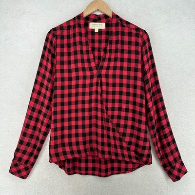 CLOTH & STONE Blouse Women S Buffalo Check Surplice Long Sleeve Red ...