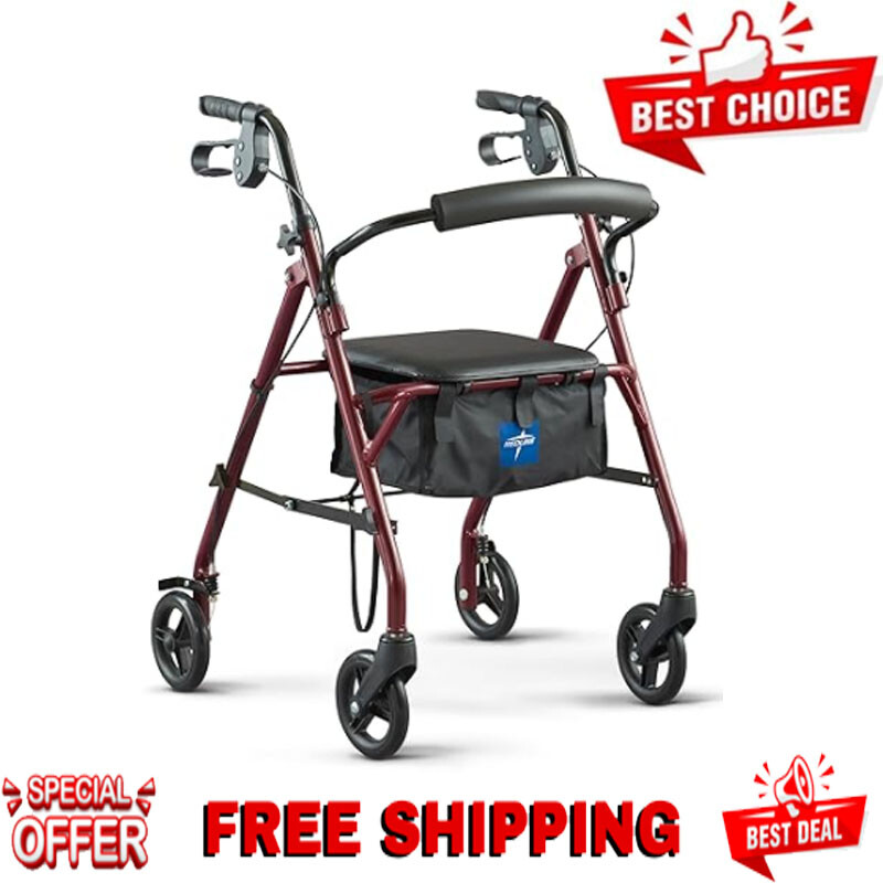 Rollator Walker with Seat Steel Rolling Walker 6-in Wheels Medical ...