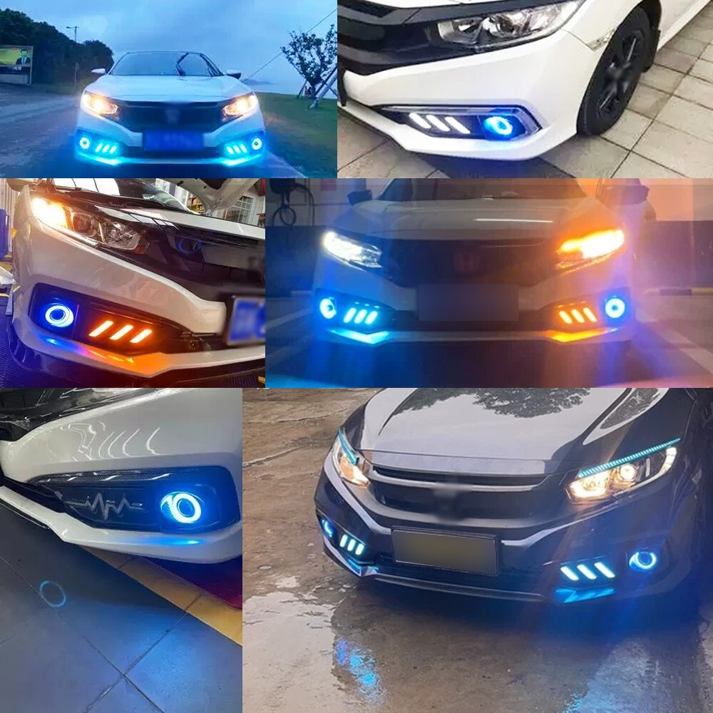 Blue LED Fog Lights For 2016-2019 Honda Civic DRL Halo Projector Lamp ...