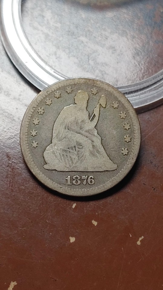 1876 CC Carson City Seated Liberty Quarter Dollar 25C Album Toning VG ...
