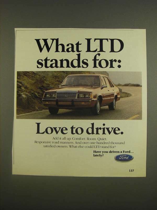1985 Ford LTD Car Ad - What LTD stands for: Love to drive | eBay