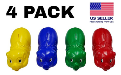 (Pack of 4) 11" Plastic Piggy Banks Saving Money Fun Pigs, Red Green ...