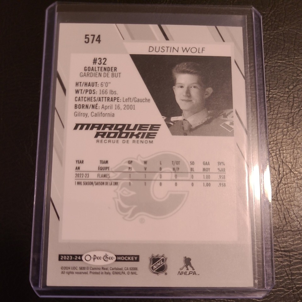 2023-24 O-Pee-Chee OPC Dustin Wolf Draft Variation Rookie RC Flames ...
