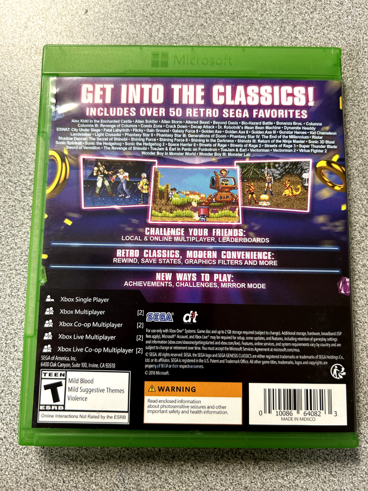 SEGA GENESIS CLASSICS for Xbox One- 50+ titles w/poster - Sonic ...