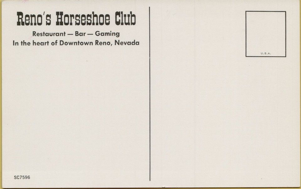 Horseshoe Club Night View Restaurant Bar Gaming Reno Nevada NV Postcard ...