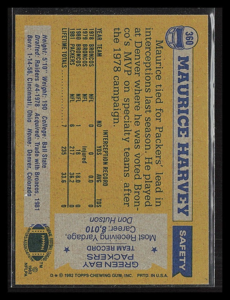 Maurice Harvey 1982 Topps #360 Green Bay Packers Rookie | eBay