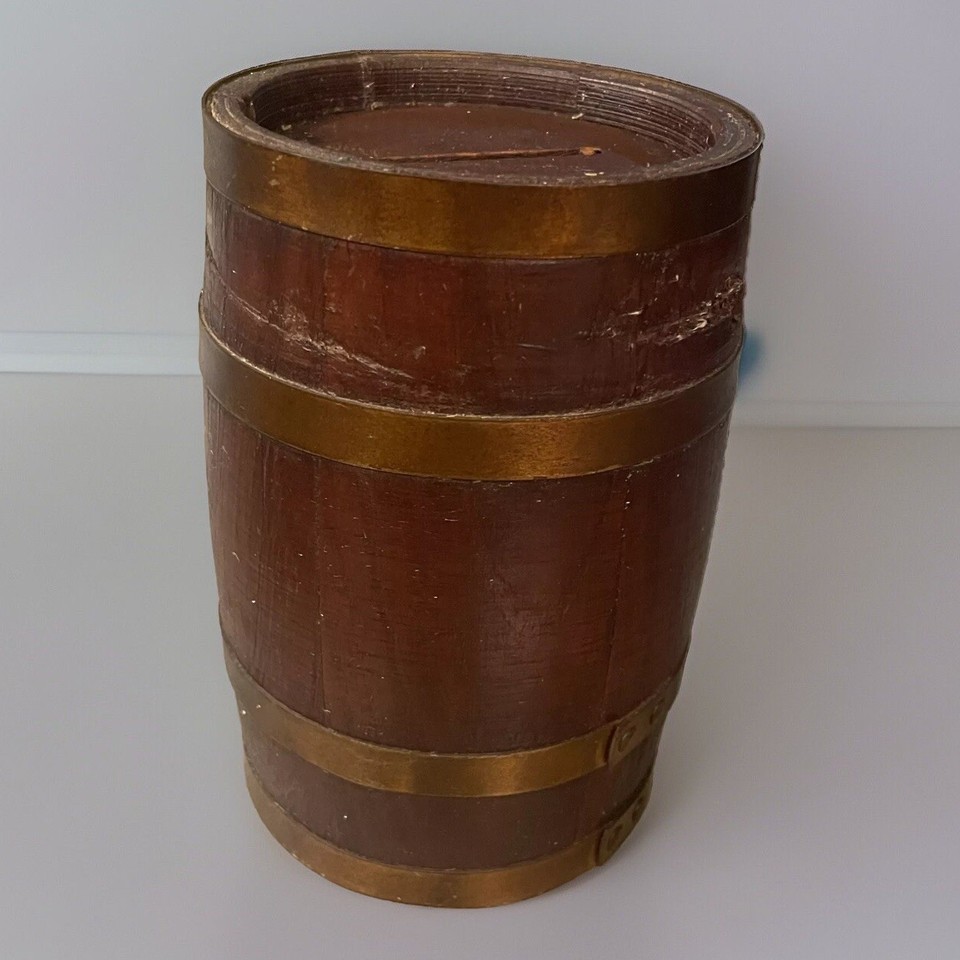 Vintage Wood Barrel Coin Nail Keg Bank | eBay