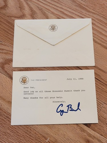 🌟 George HW Bush HAND SIGNED OFFICIAL White House Note + Envelope AS ...