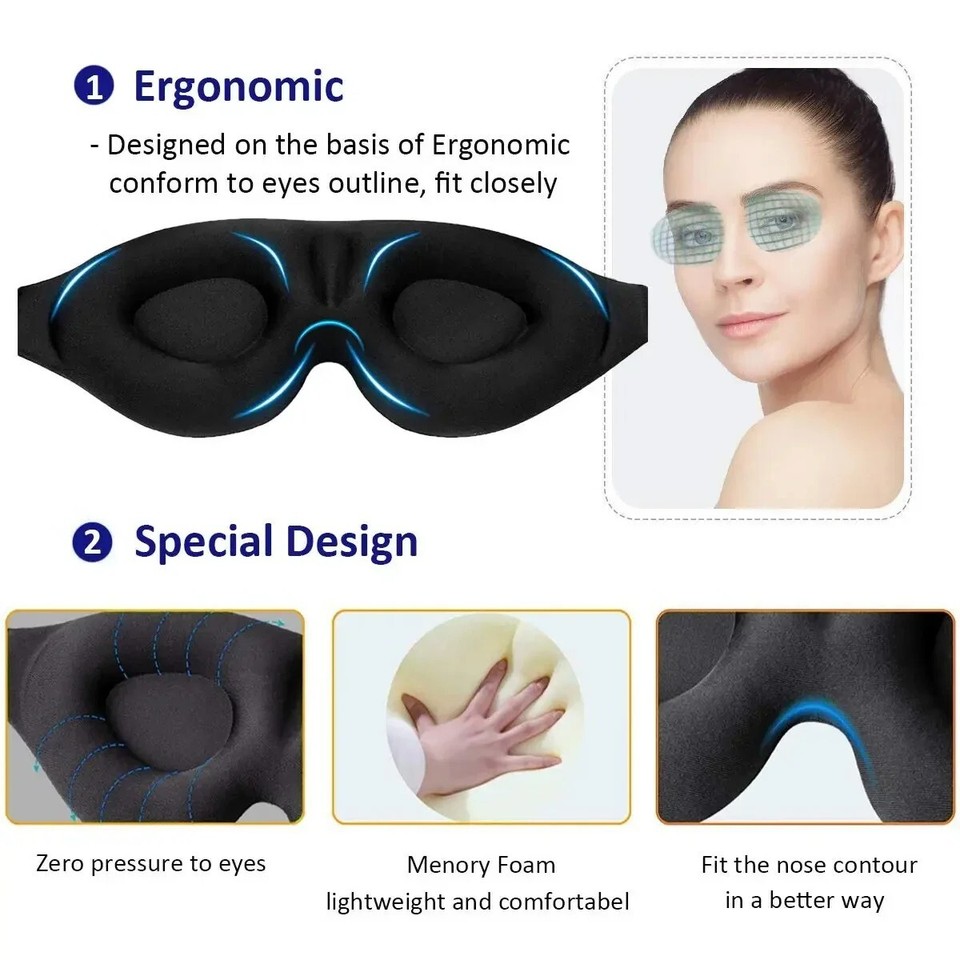 3D Travel Silk Eye Mask Sleeping Soft Padded Shade Cover Rest Relax ...