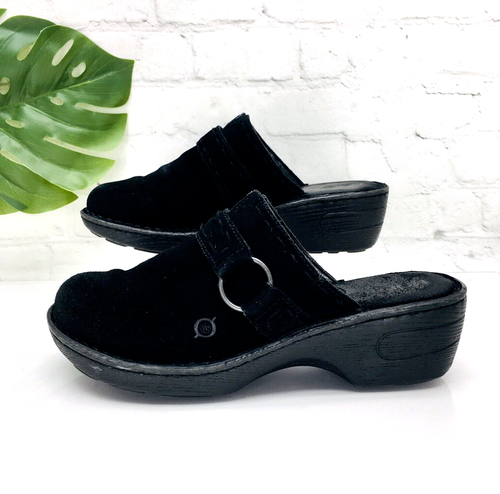 Born Shoes Women's Clogs Size 9 Black Suede Leather Slip On Mule Wedge ...