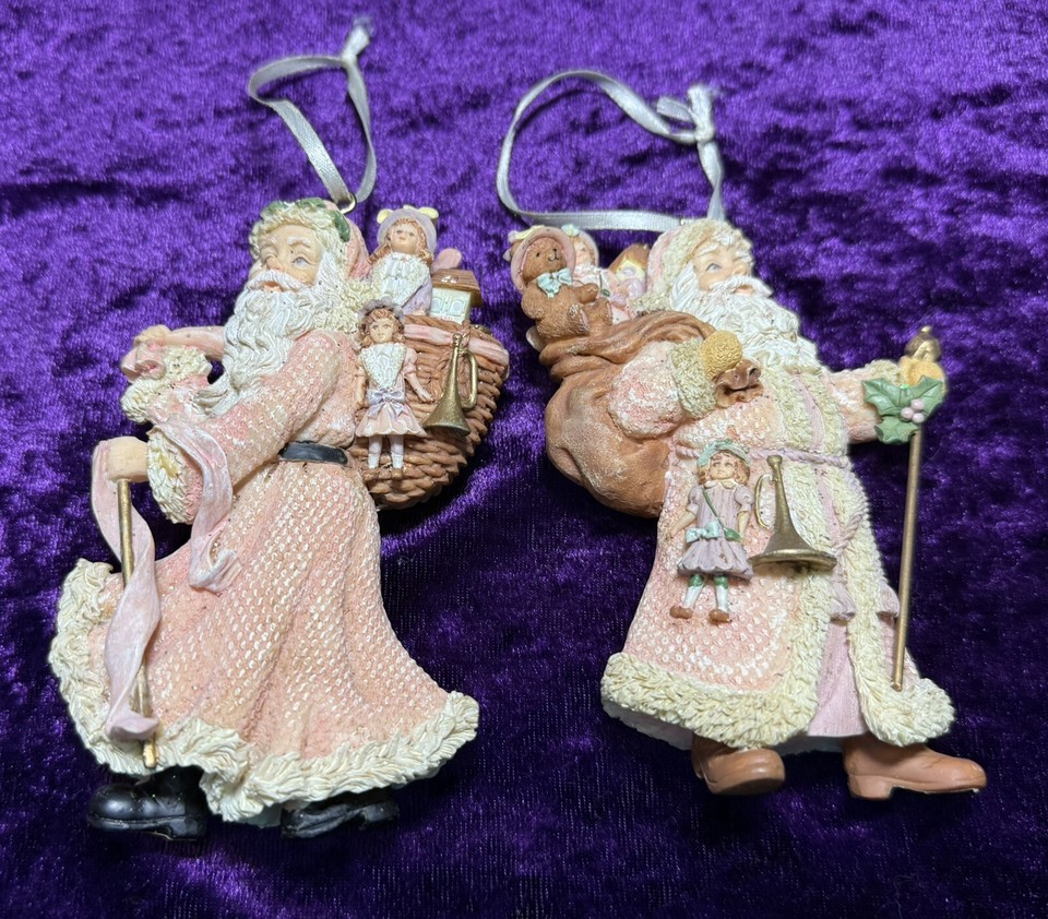 Vtg Victorian Santa Ornaments Lot Pink Resin Father Christmas Shabby ...