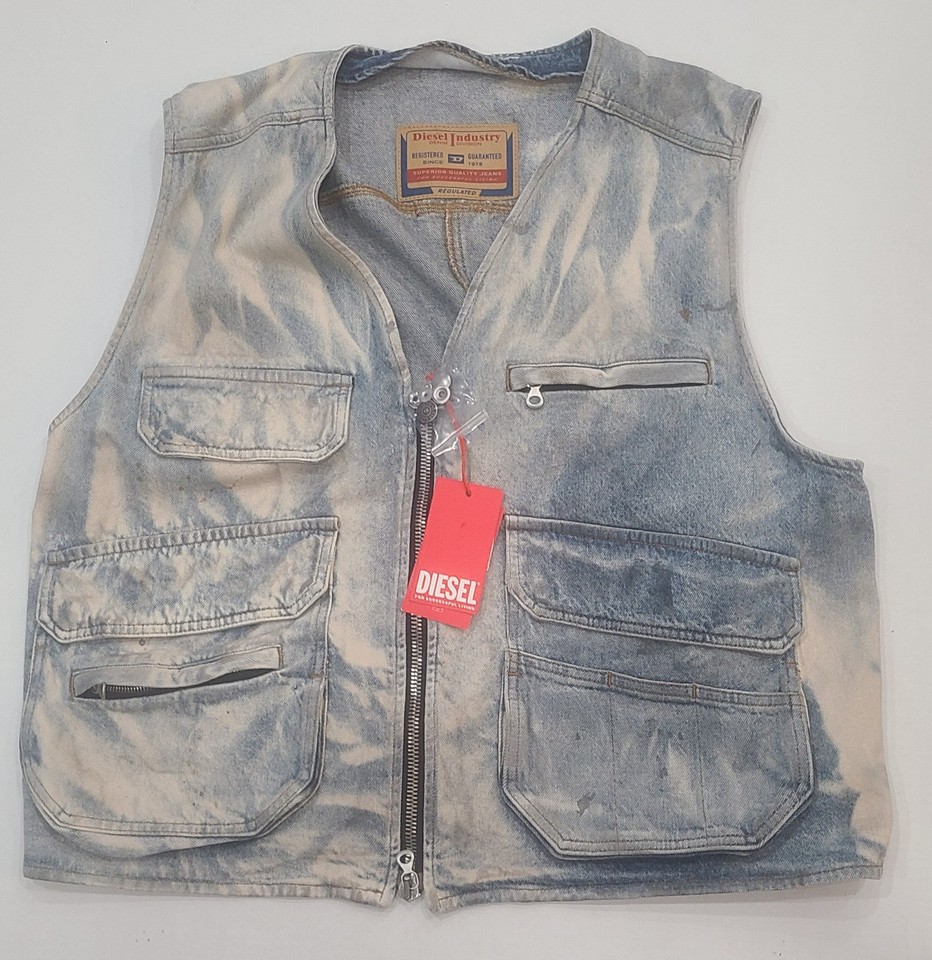 MWT Diesel Vest Jacket Rigid Washed Denim With Worn & Bleached Effect ...