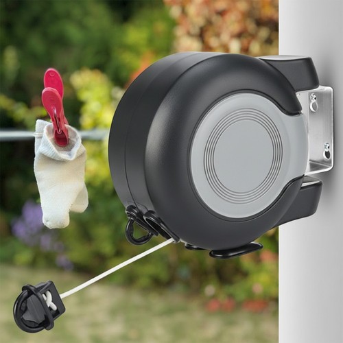 30m Retractable Clothes Reel Double Washing Line Wall Mounted Outdoor ...
