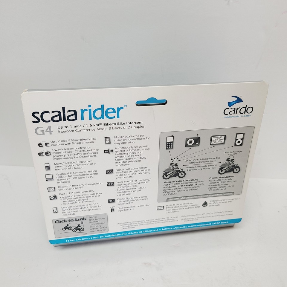 Cardo Scala Rider G4 PowerSet Intercom Communication Wireless Audio ...