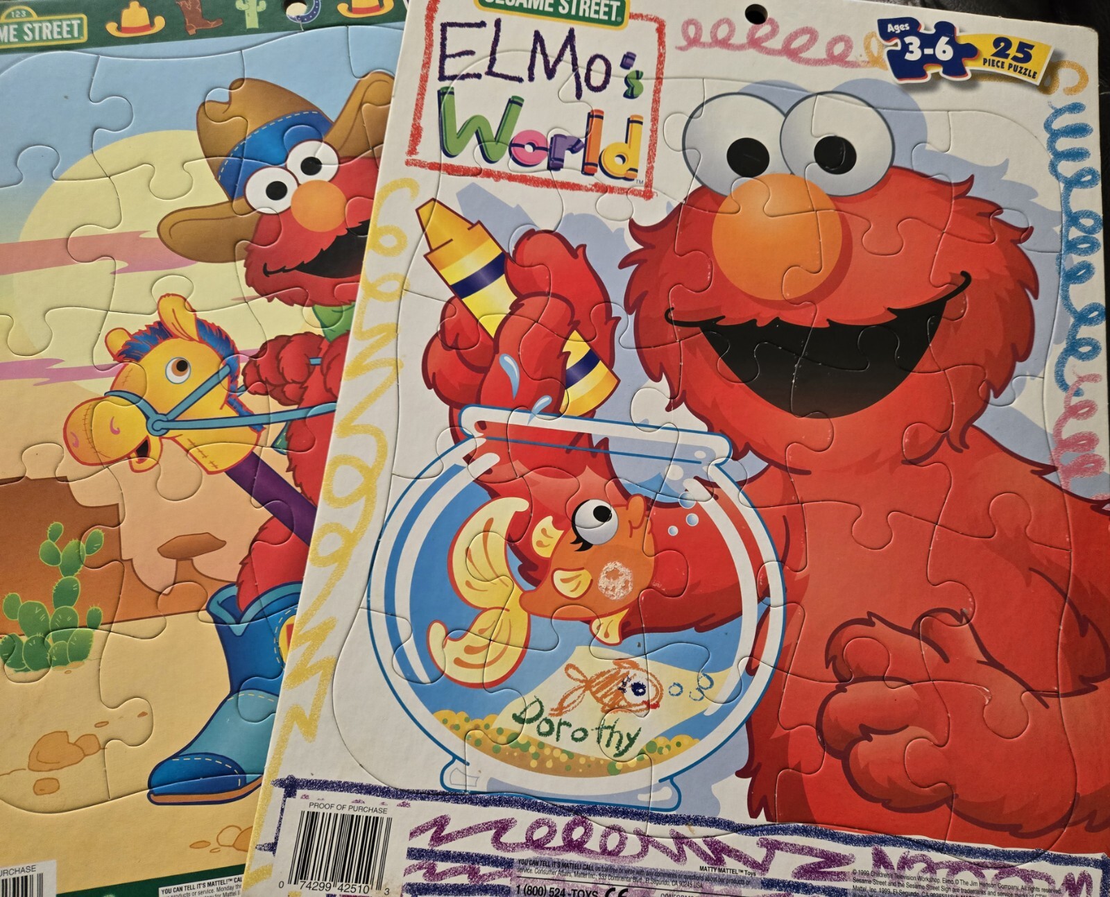Two Sesame Street Elmo Frame Tray Puzzles 25 pc Each Mattel 1999/2000 ...