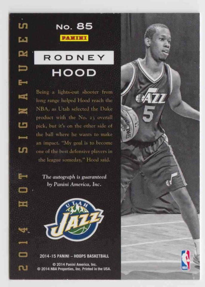 2014-15 Panini Hoops Hot Signatures Rodney Hood Rookie Auto Utah Jazz ...