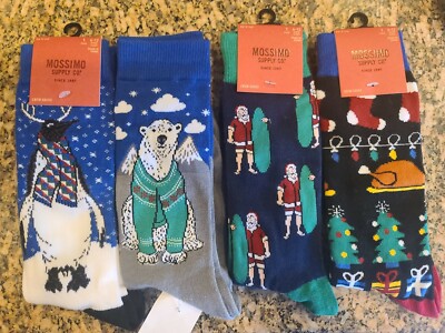 Holiday Socks Men's Shoe Size 6-12 Christmas Holiday Crew Mossimo Lot ...