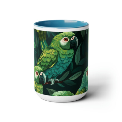 Colorful Green Parrots Design Two-Tone Coffee Mugs, 15oz Printed ...