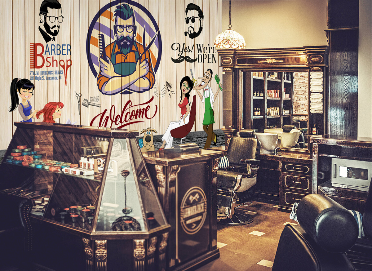 3D Welcome 378NAO Barber Shop Wallpaper Wall Mural Remove Self-adhesive ...