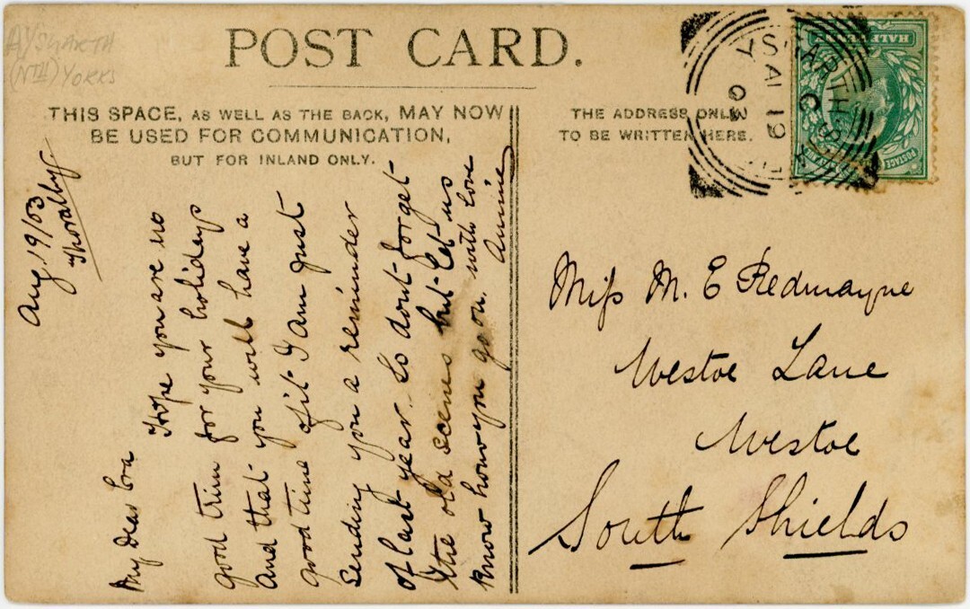 1903 THORALBY VILLAGE RP PPC AYSGARTH RAILWAY STATION POSTMARK ...